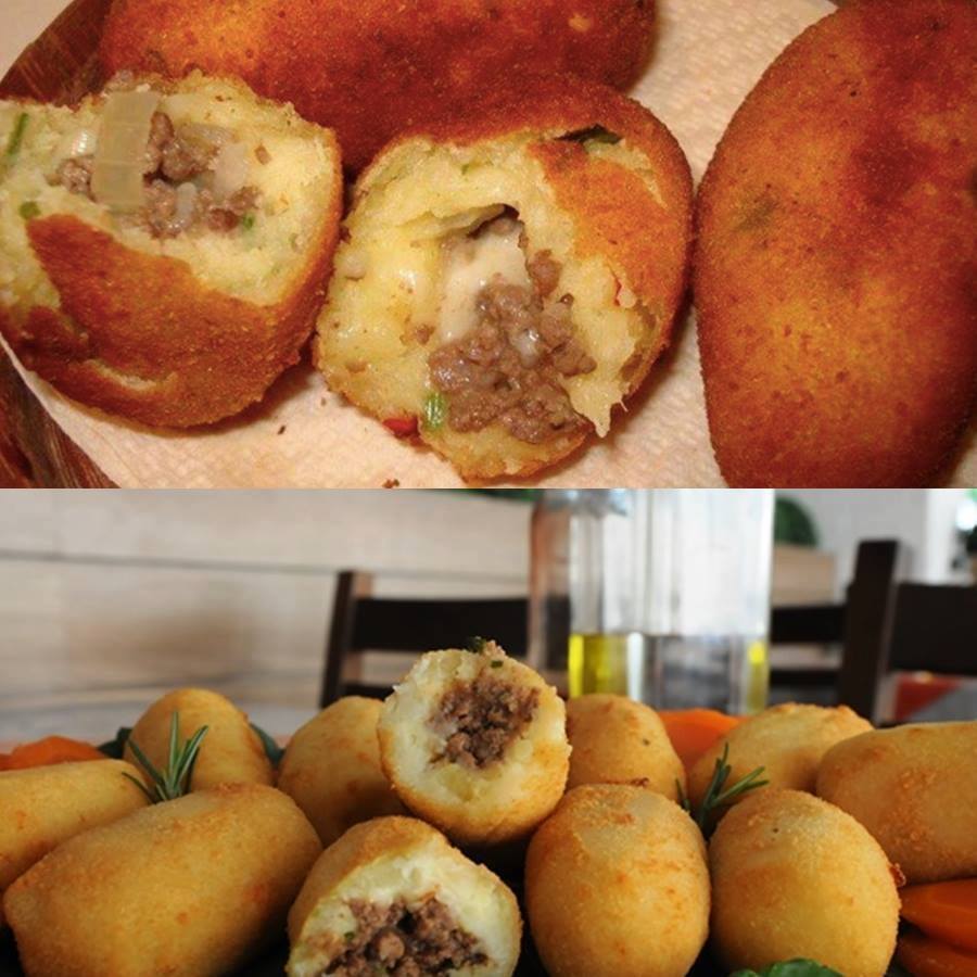 Bolinho de batata recheado com carne moída - Veja a Receita:
